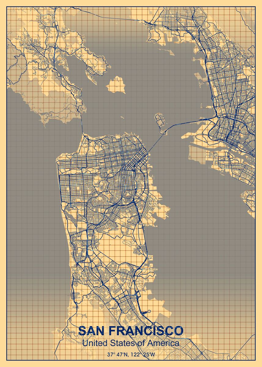 'San Francisco grid map' Poster, picture, metal print, paint by Project ...