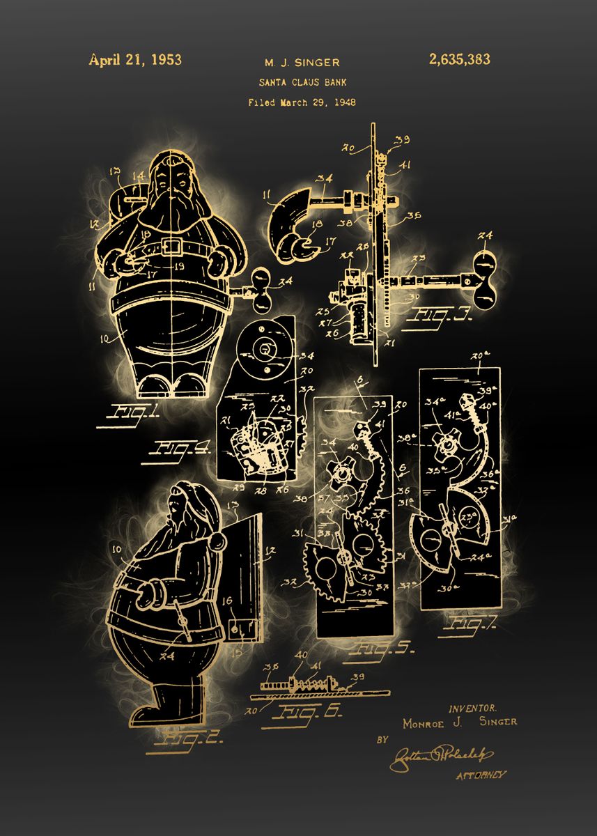 'santa claus patent' Poster, picture, metal print, paint by Bekim Art ...