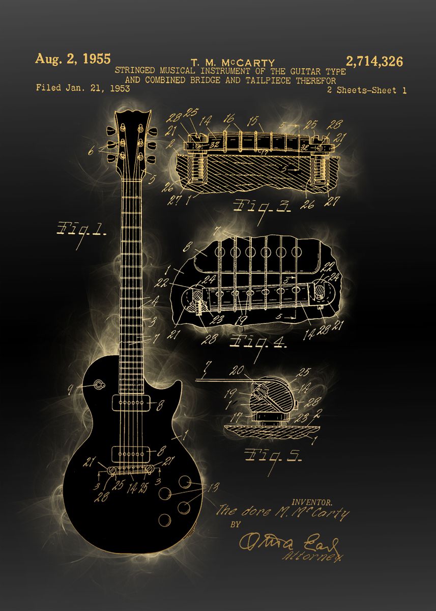 'electric guitar patent 6' Poster, picture, metal print, paint by Bekim ...