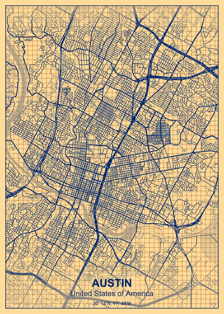 'austin paper grid map' Poster, picture, metal print, paint by Project ...