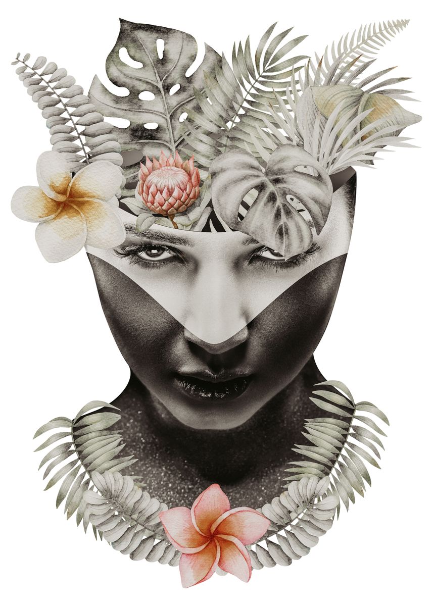 'Vintage Tropical Face' Poster by Swan Dee | Displate