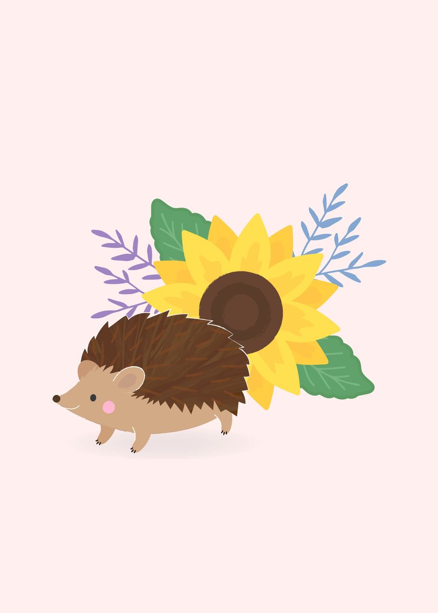 'Hedgehog and Sunflower' Poster, picture, metal print, paint by Charli ...