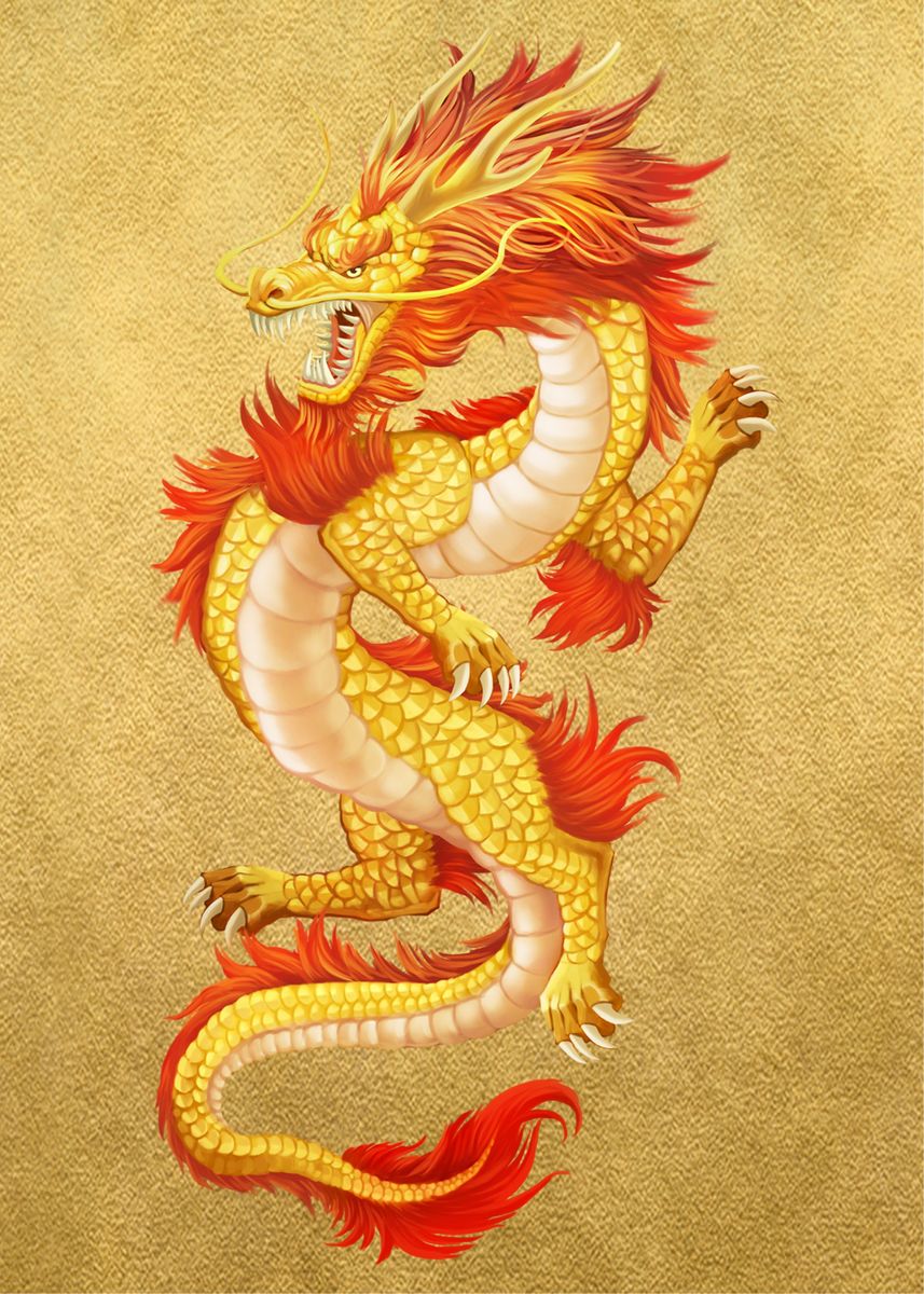 'Golden Dragon' Poster, picture, metal print, paint by Max Ronn | Displate