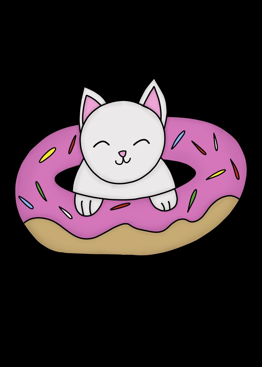 'Cat and Donut' Poster, picture, metal print, paint by Alexander ...