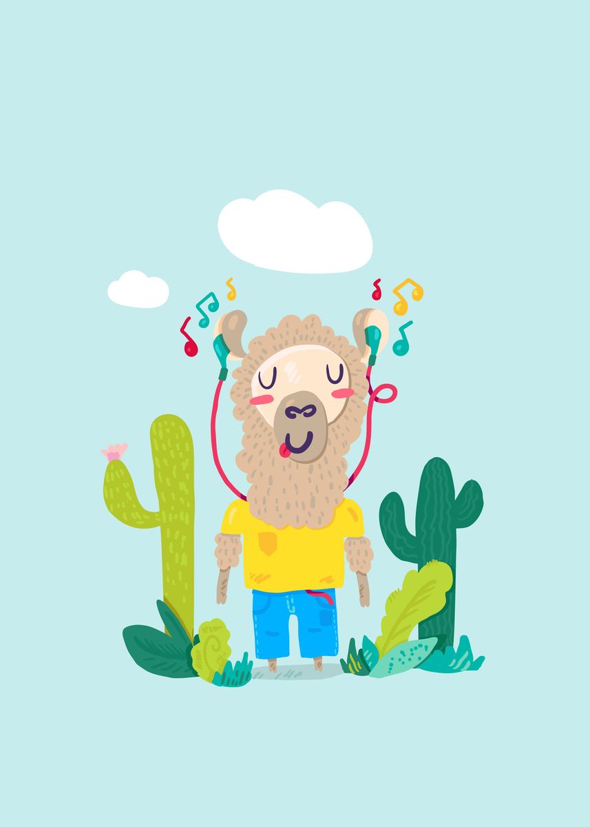 'Funny Boy Llama Cartoon ' Poster, picture, metal print, paint by ...