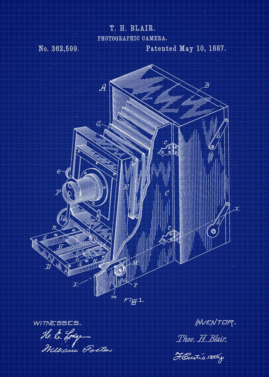 '1887 Camera Blueprint Art' Poster, picture, metal print, paint by Neo ...