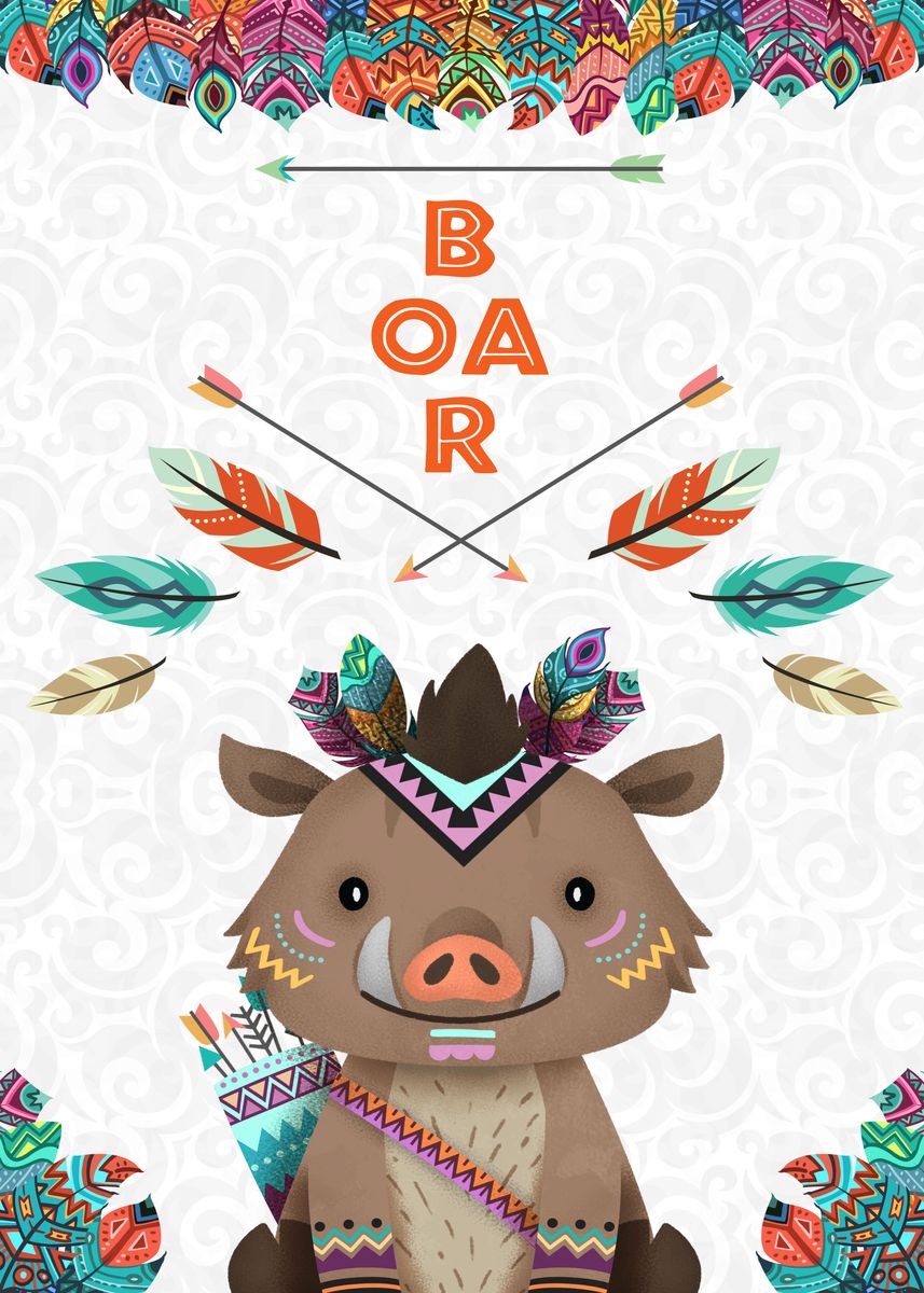 'Nursery Art Tribal Boar' Poster, picture, metal print, paint by ...
