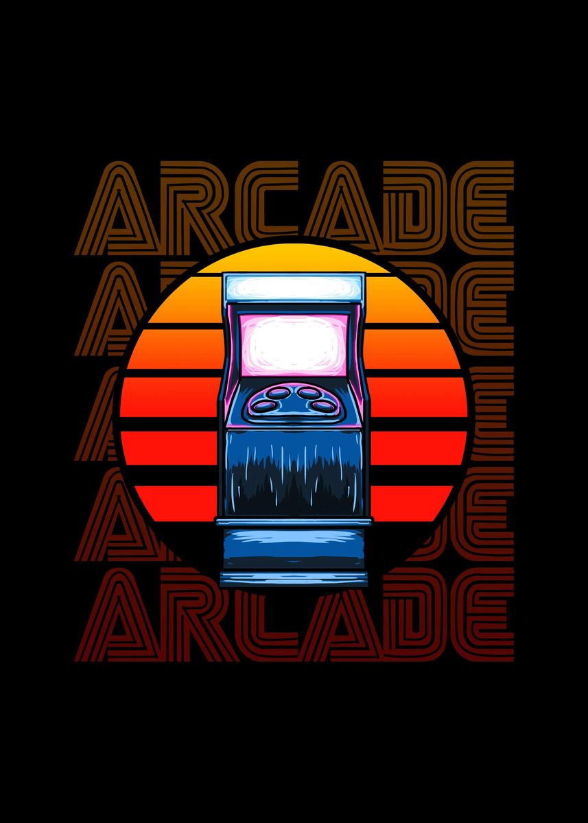 'Sunset Arcade Game Machine' Poster, picture, metal print, paint by ...