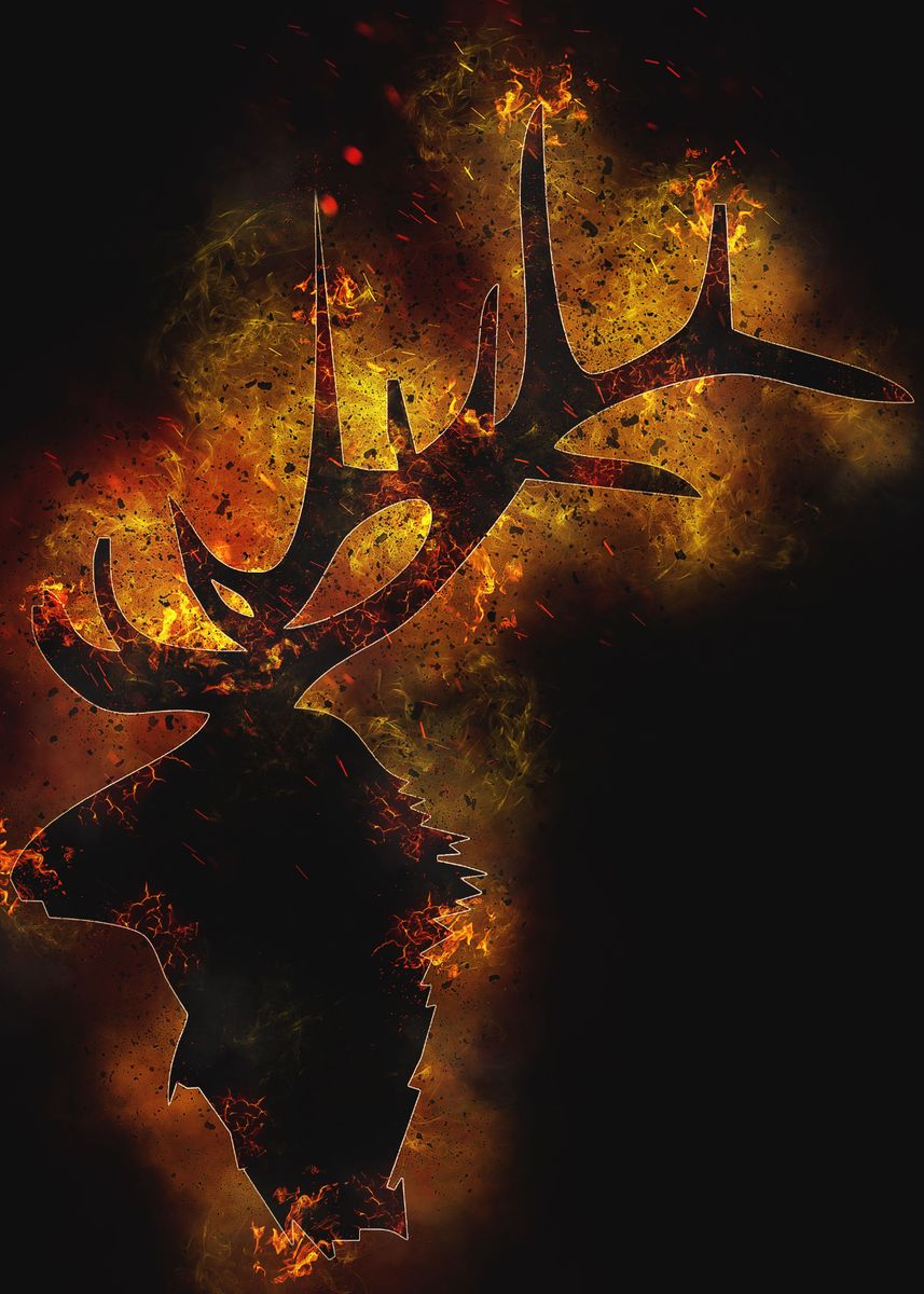 'deer fire' Poster, picture, metal print, paint by Muhammad Anas | Displate
