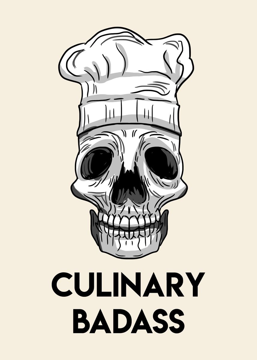 'Culinary Badass Skull' Poster, picture, metal print, paint by ...
