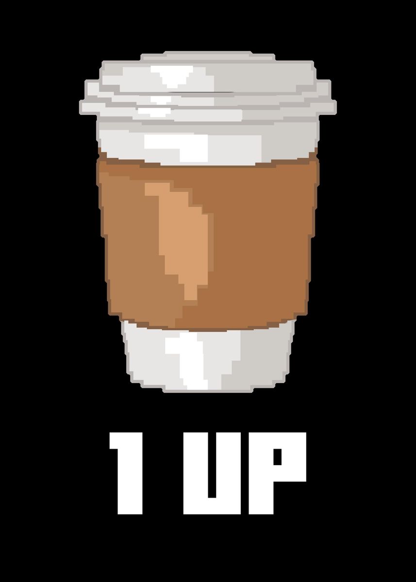 '1 Up Coffee Cup Game Icon' Poster, picture, metal print, paint by ...