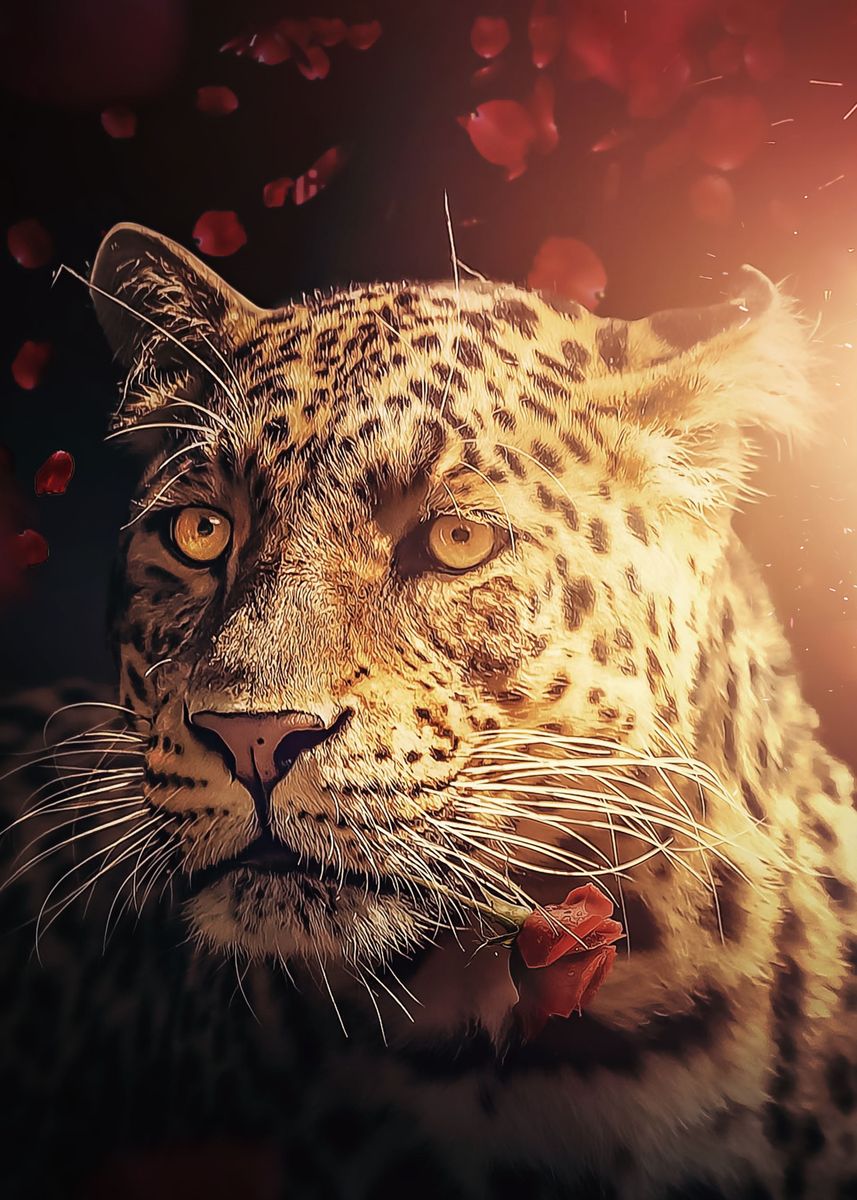 'The Leopard with The Rose' Poster, picture, metal print, paint by ...