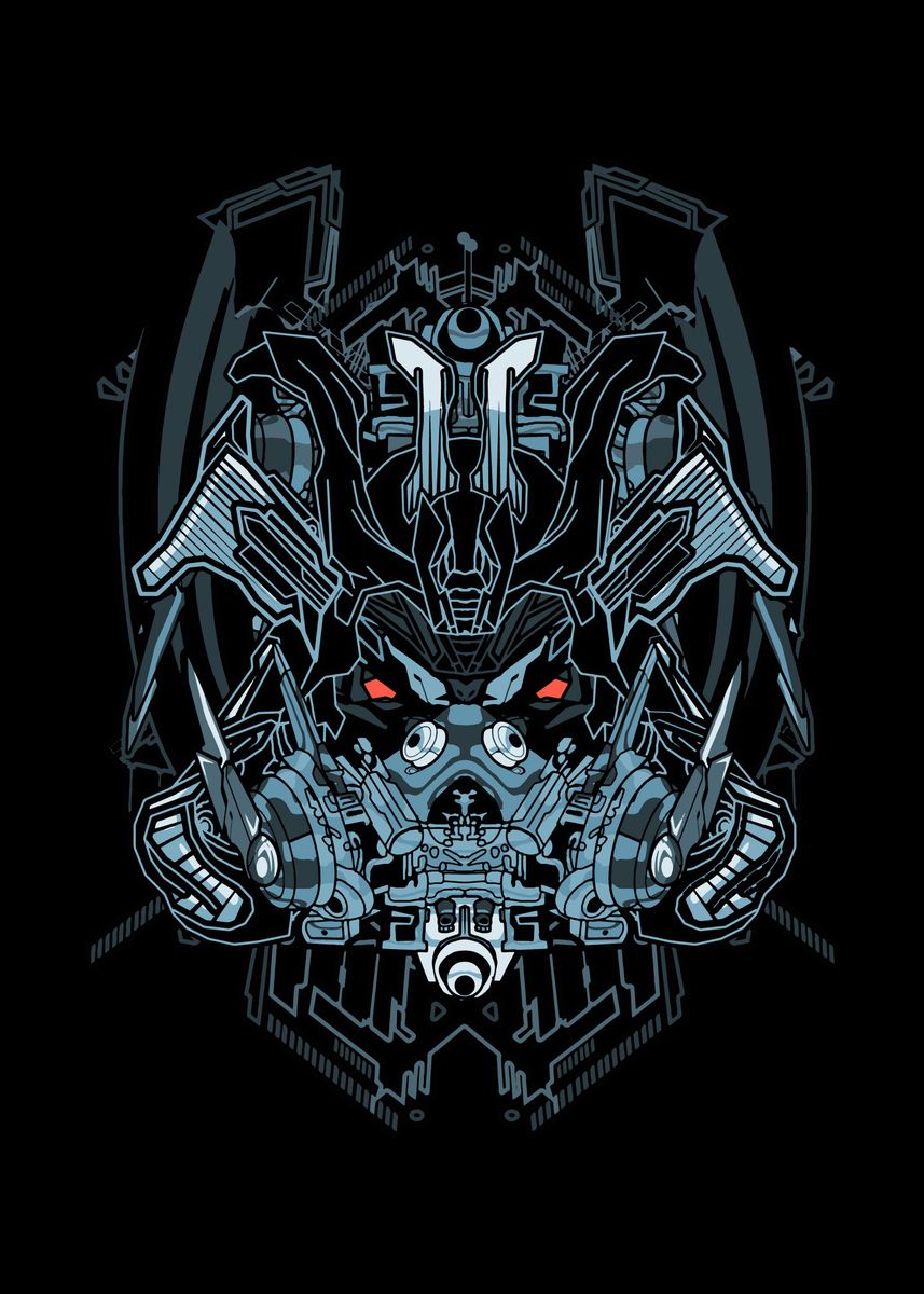 'Grey Robotic Samurai Head' Poster, picture, metal print, paint by Neko ...
