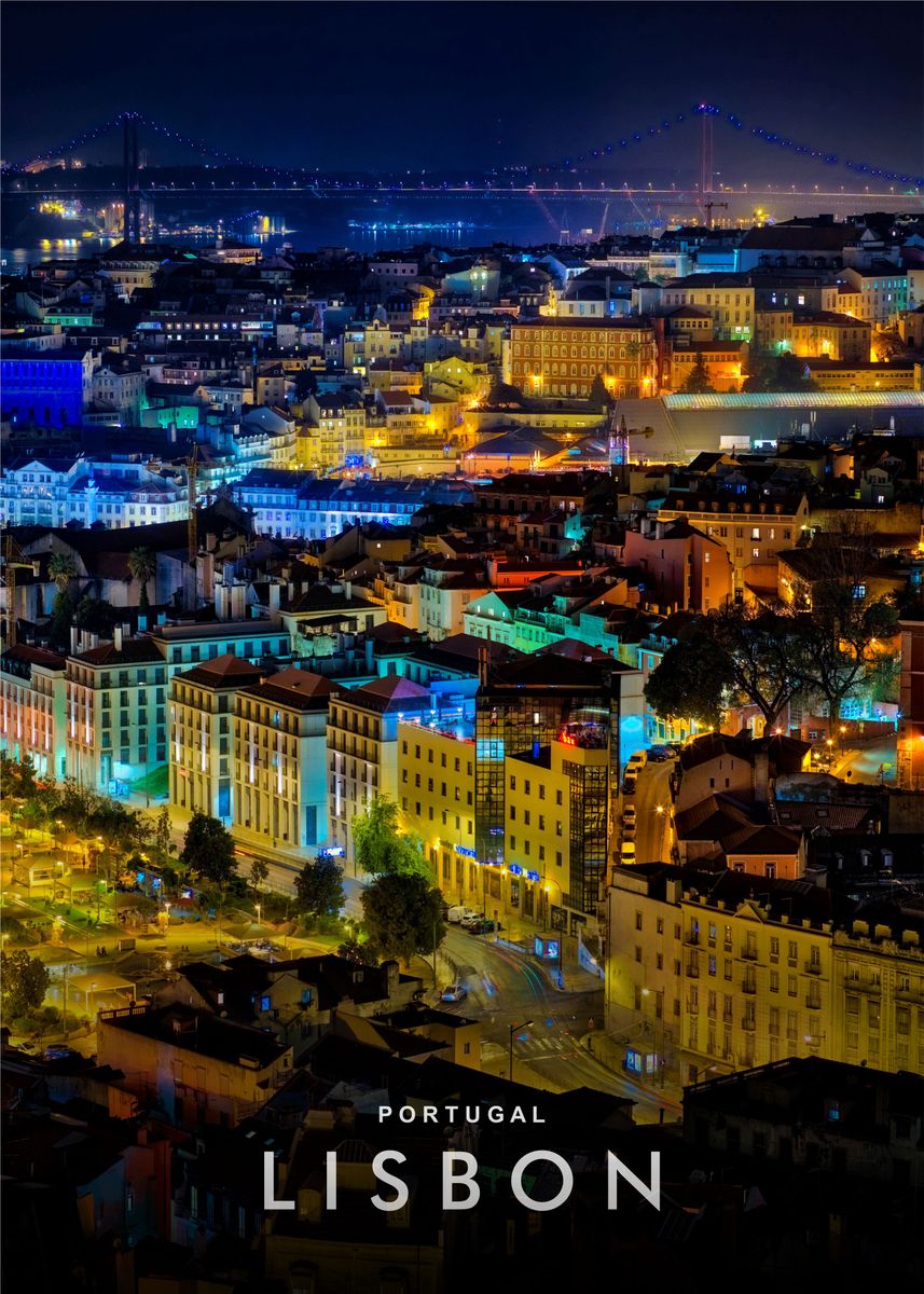 'Lisbon night view' Poster, picture, metal print, paint by Ez ...