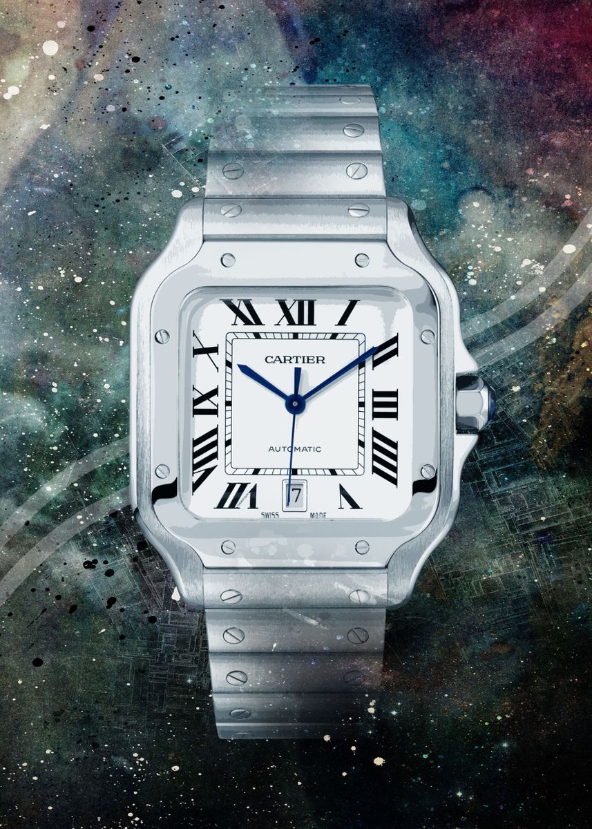 'Cartier Santos' Poster, picture, metal print, paint by Alex Tipping ...