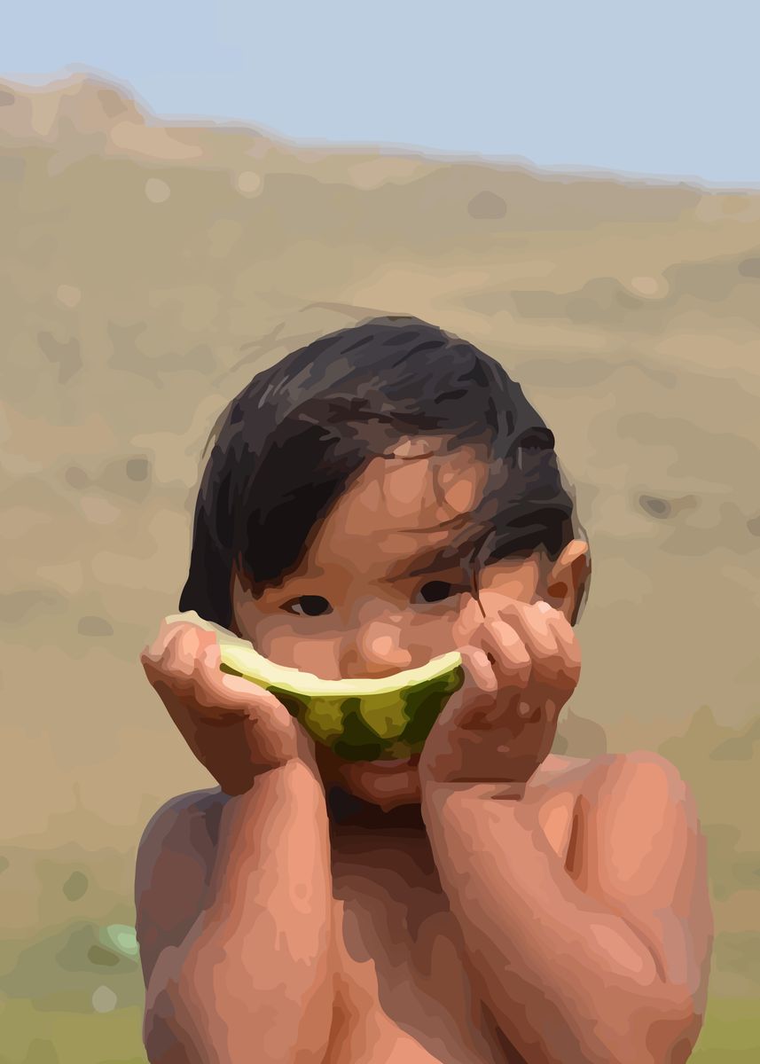 'Watermelon kid' Poster, picture, metal print, paint by Oscar | Displate