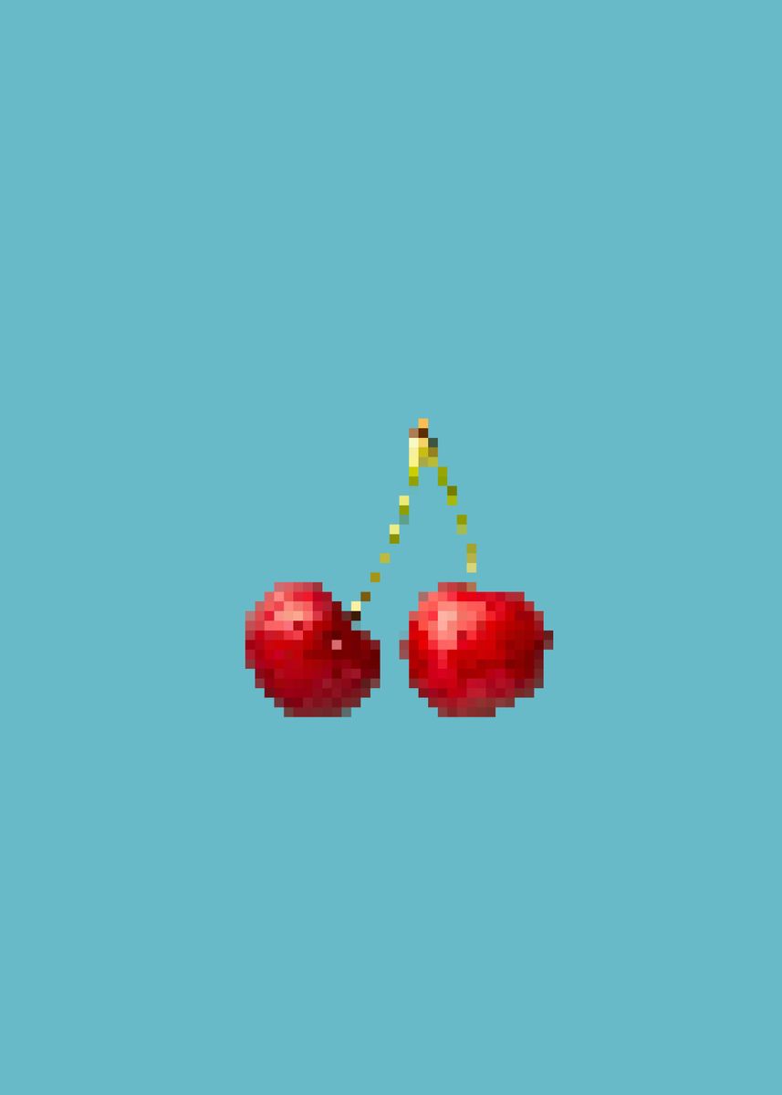 'Fruit Pixel Art Cherries' Poster, picture, metal print, paint by ...