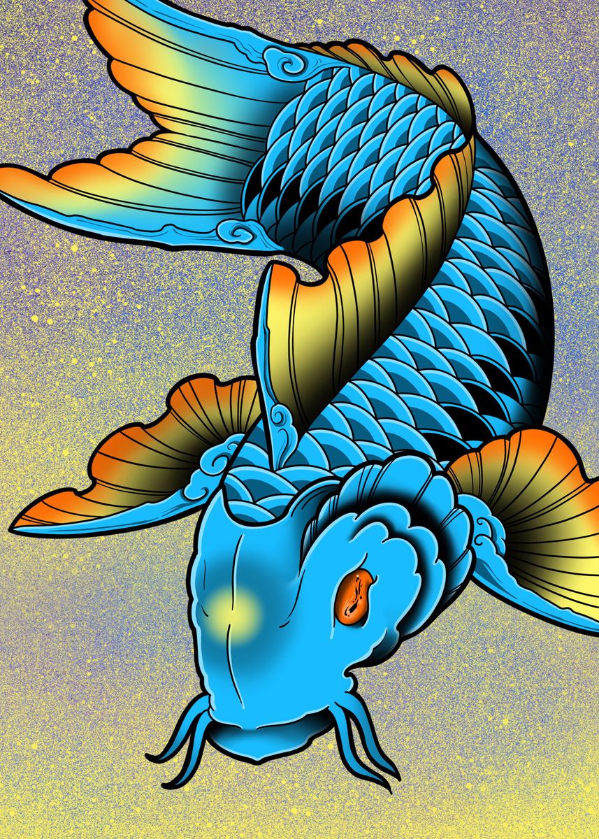 'Blue Koi' Poster, picture, metal print, paint by erick galcon | Displate