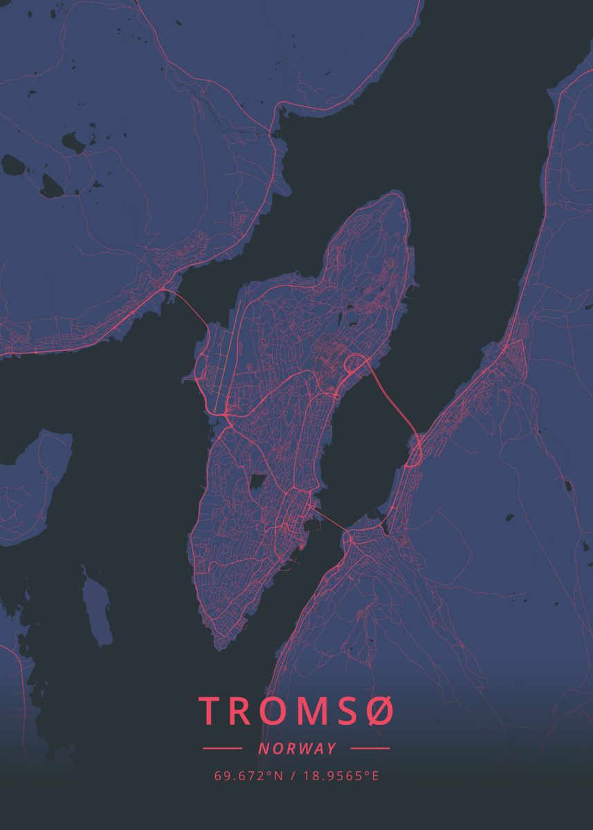 'Tromso Norway' Poster, picture, metal print, paint by Designer Map Art ...