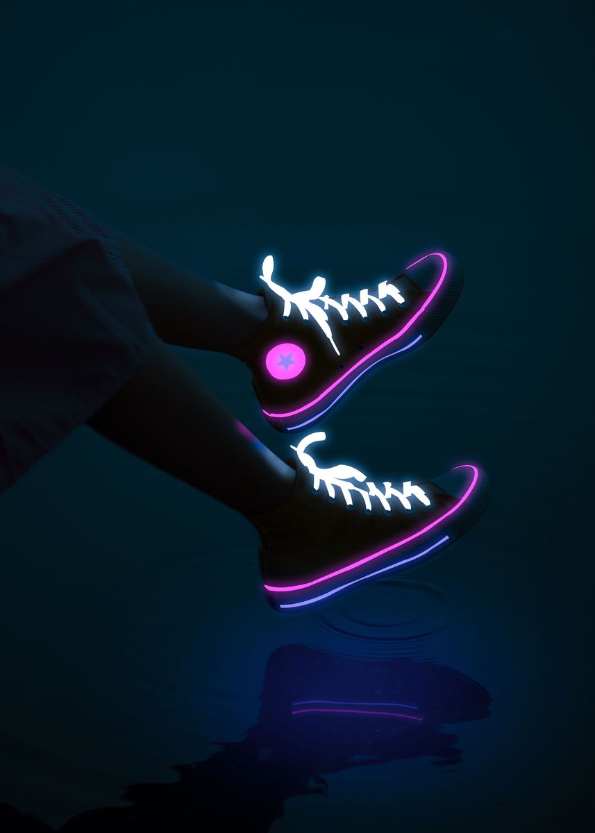 'Neon shoes' Poster, picture, metal print, paint by Anees Mufti | Displate