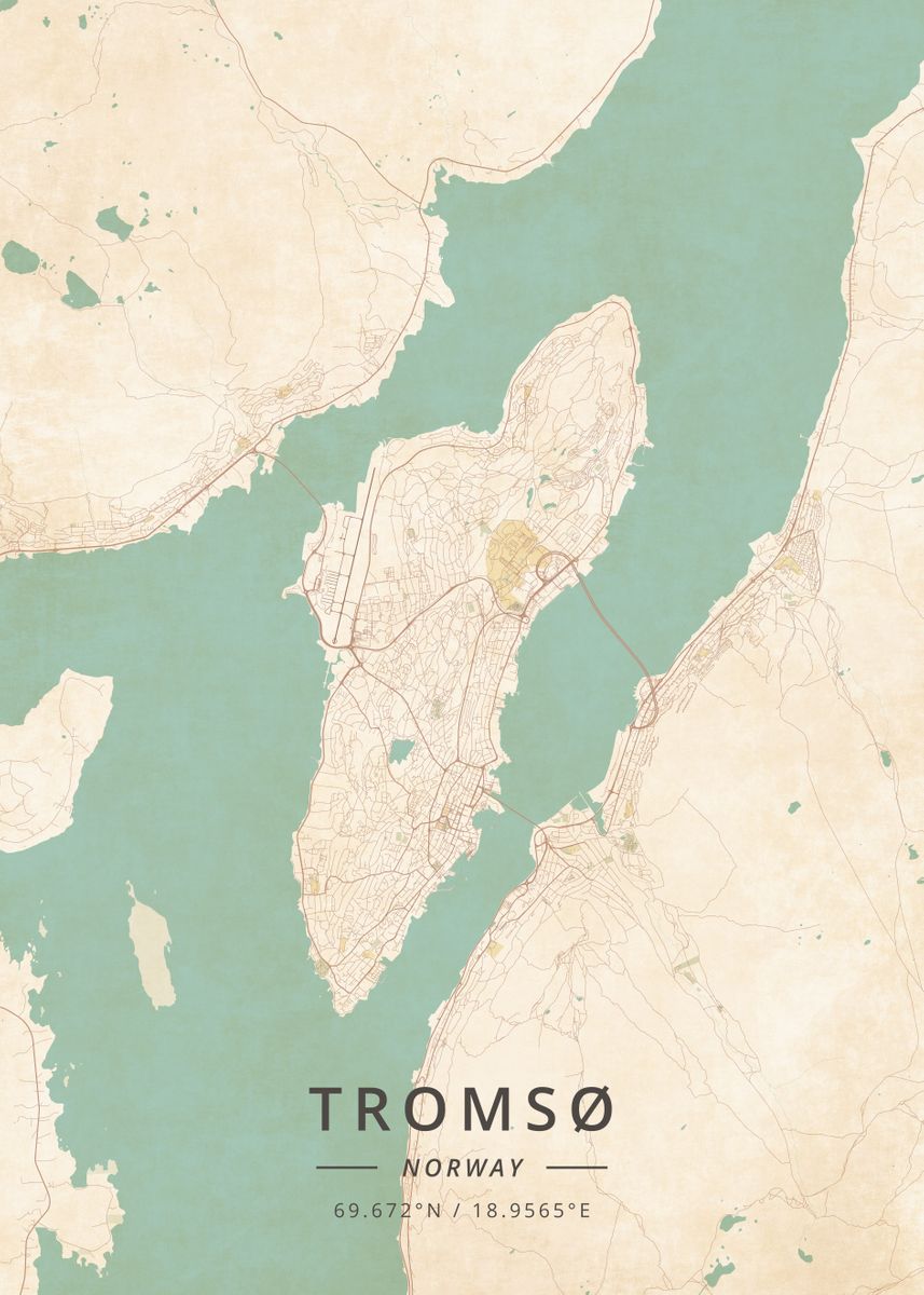 'Tromso Norway' Poster, picture, metal print, paint by Designer Map Art ...