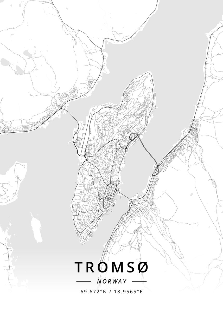 'Tromso Norway' Poster, picture, metal print, paint by Designer Map Art ...