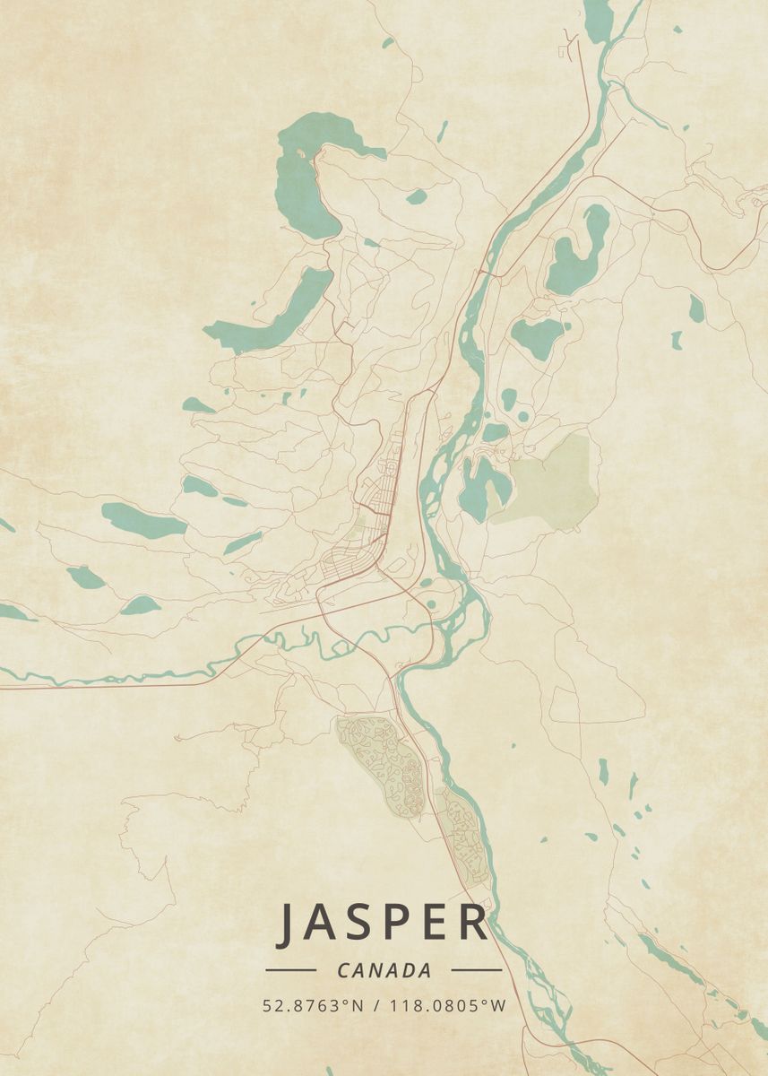 'Jasper Canada' Poster, picture, metal print, paint by Designer Map Art ...