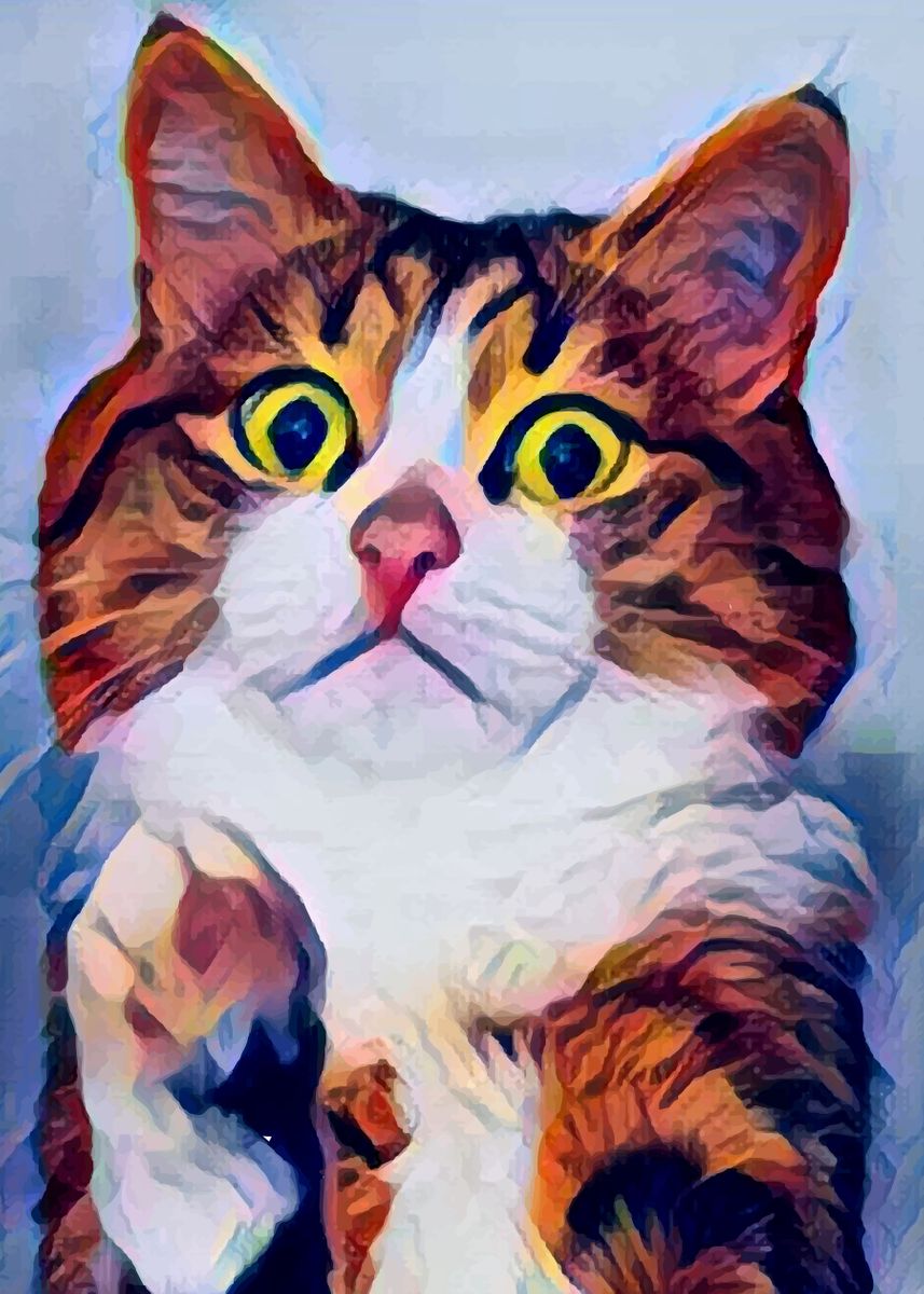 'Hello Cat' Poster, picture, metal print, paint by Rozi Art | Displate