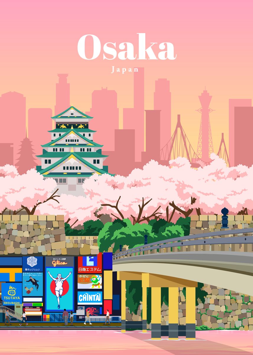 'Travel to Osaka' Poster, picture, metal print, paint by Studio 324 ...