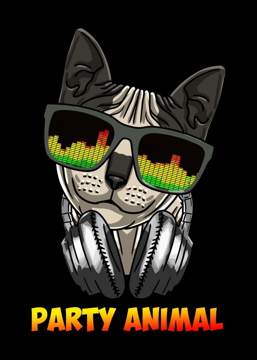 'Party Animal DJ Sphynx' Poster, picture, metal print, paint by ...