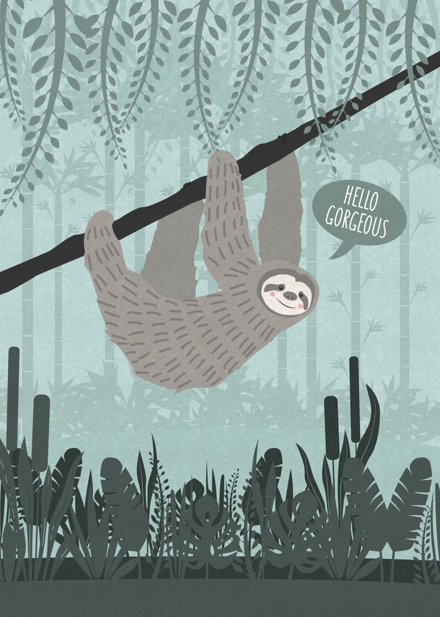 'Funny Sloth' Poster, picture, metal print, paint by Imagonarium | Displate