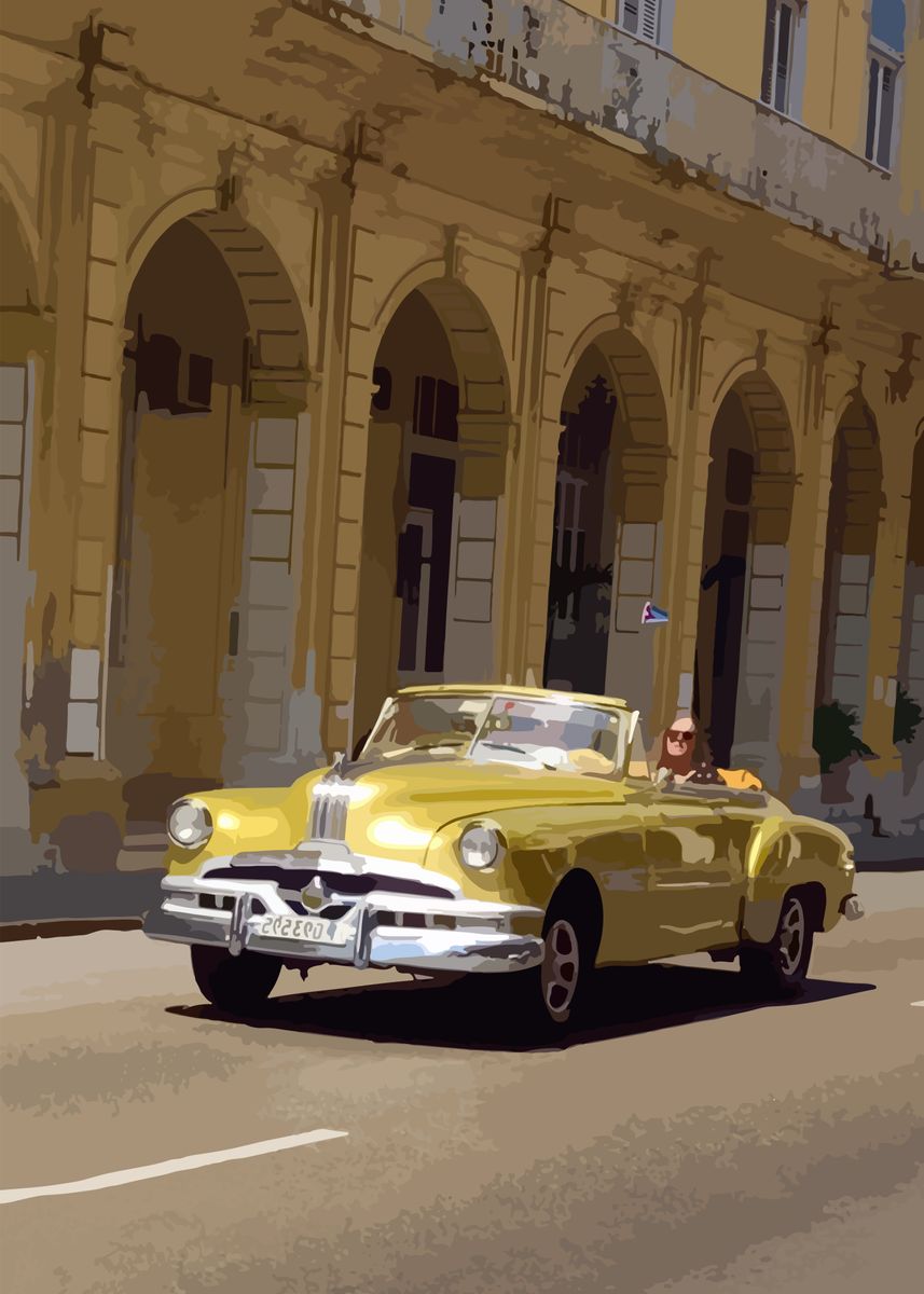 'Golden Cuban car' Poster, picture, metal print, paint by Oscar | Displate