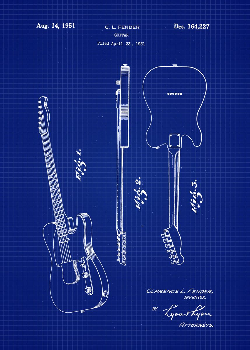 '1951 Fender Guitar Patent' Poster by Neo Design | Displate