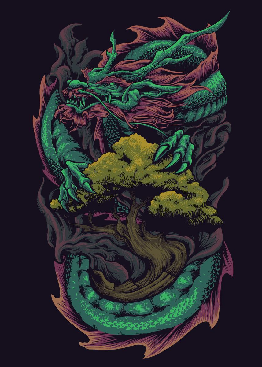 'GREAT DRAGON' Poster, picture, metal print, paint by SINGINK | Displate