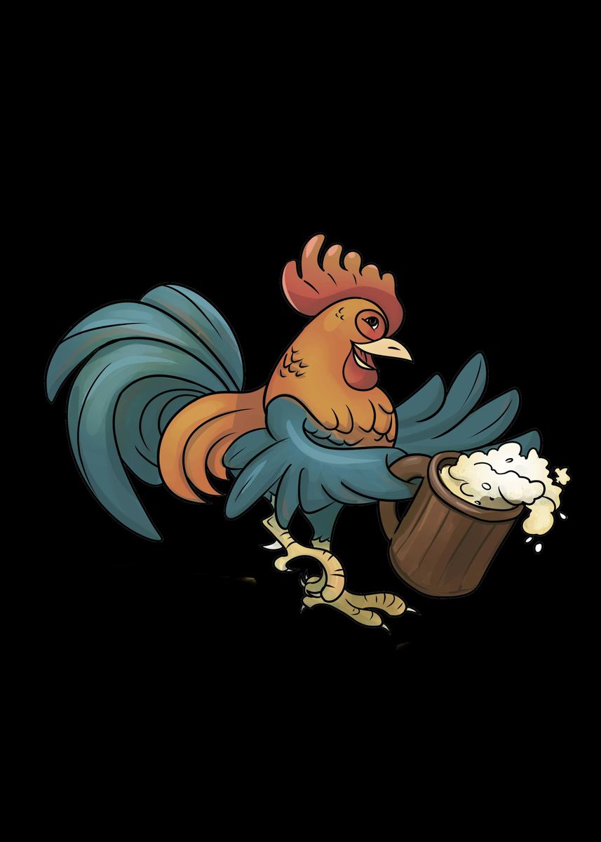 'Rooster With Beer Mug' Poster by HumbaHarry Geitner | Displate
