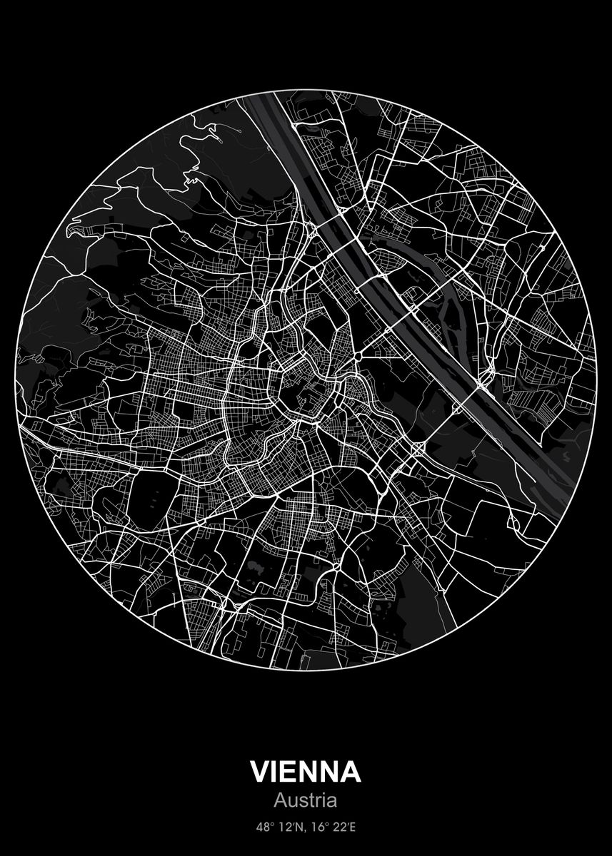 'vienna circle map black' Poster, picture, metal print, paint by ...