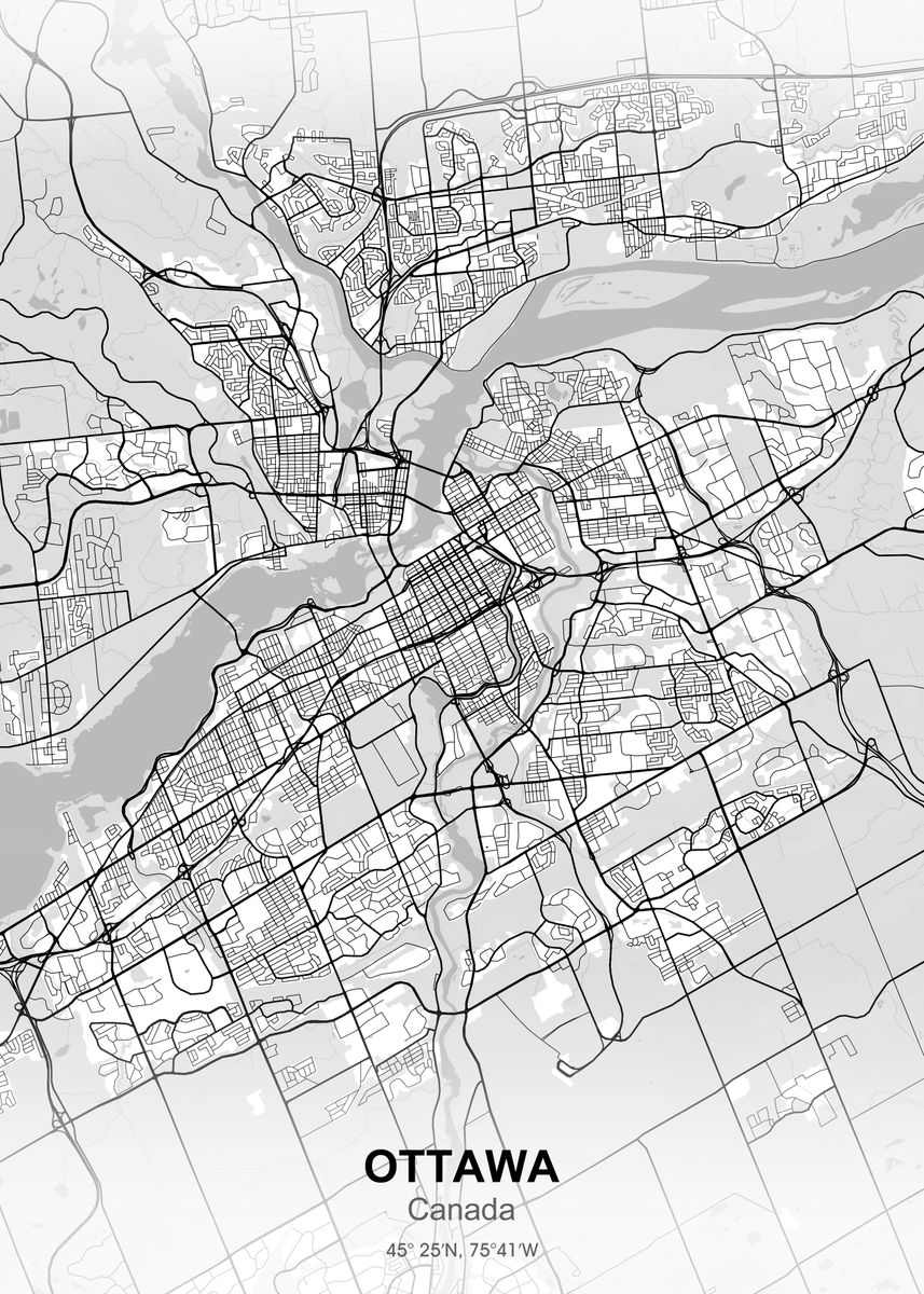'ottawa city map white' Poster, picture, metal print, paint by Project ...