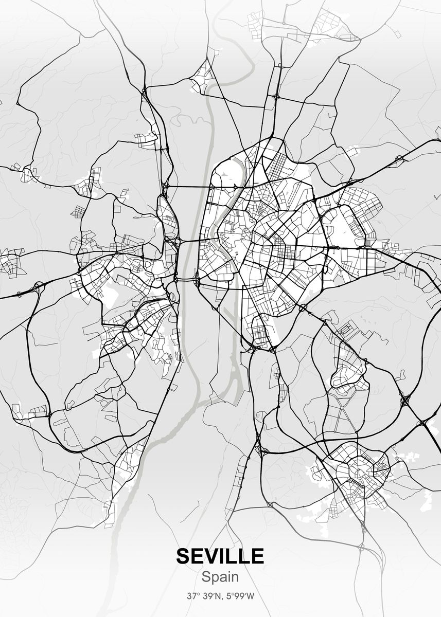 'seville city map white' Poster, picture, metal print, paint by Project ...