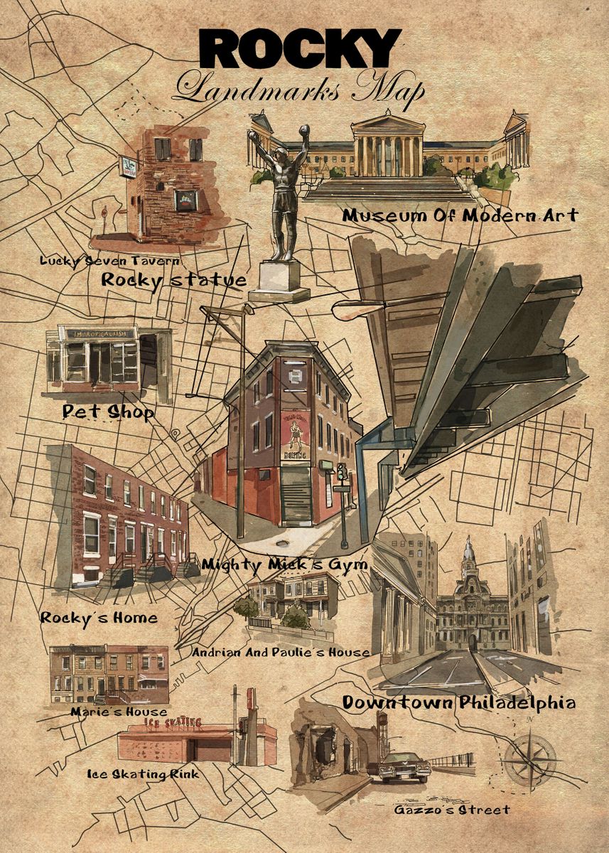 'rocky map landmarks' Poster, picture, metal print, paint by Bekim Art ...