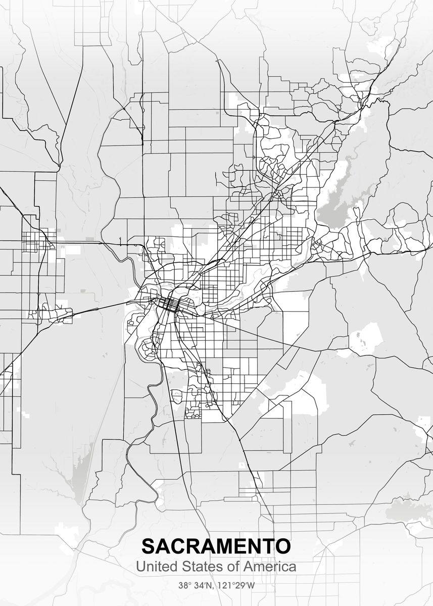'sacramento city map white' Poster by Project X | Displate