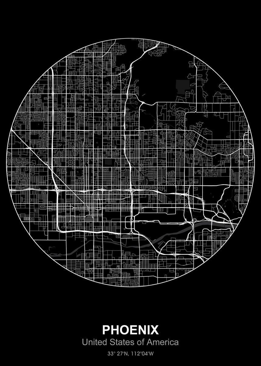 'phoenix circle map black' Poster, picture, metal print, paint by ...