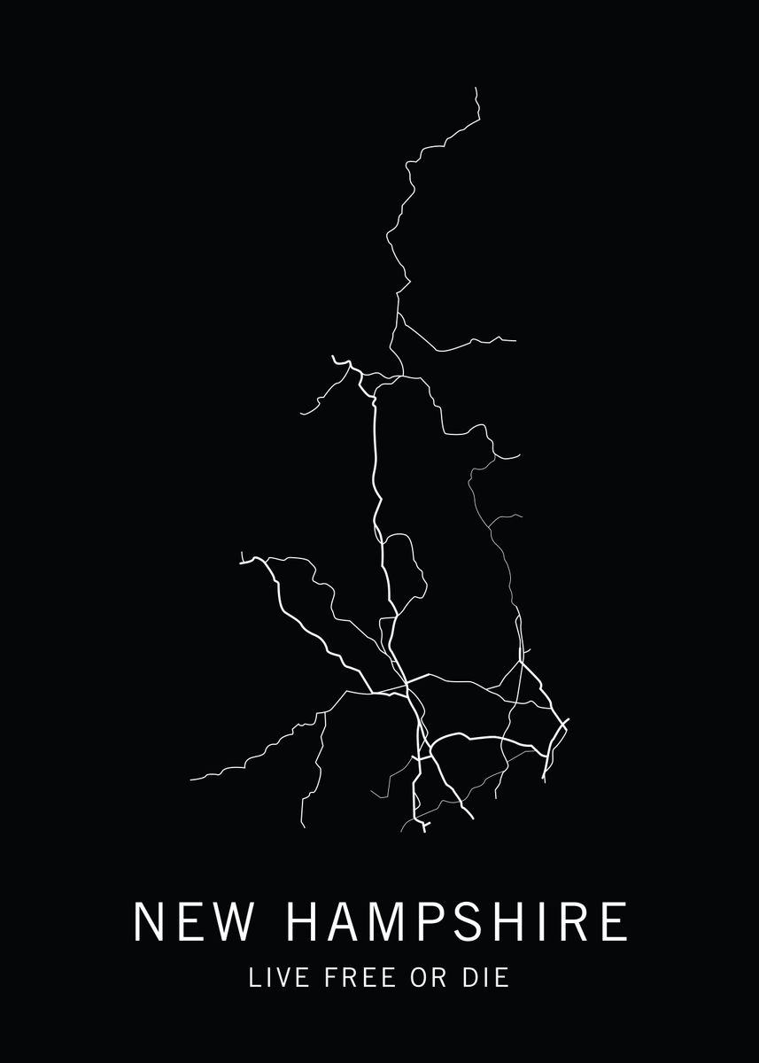 'New Hampshire Road Map' Poster, picture, metal print, paint by Clark ...