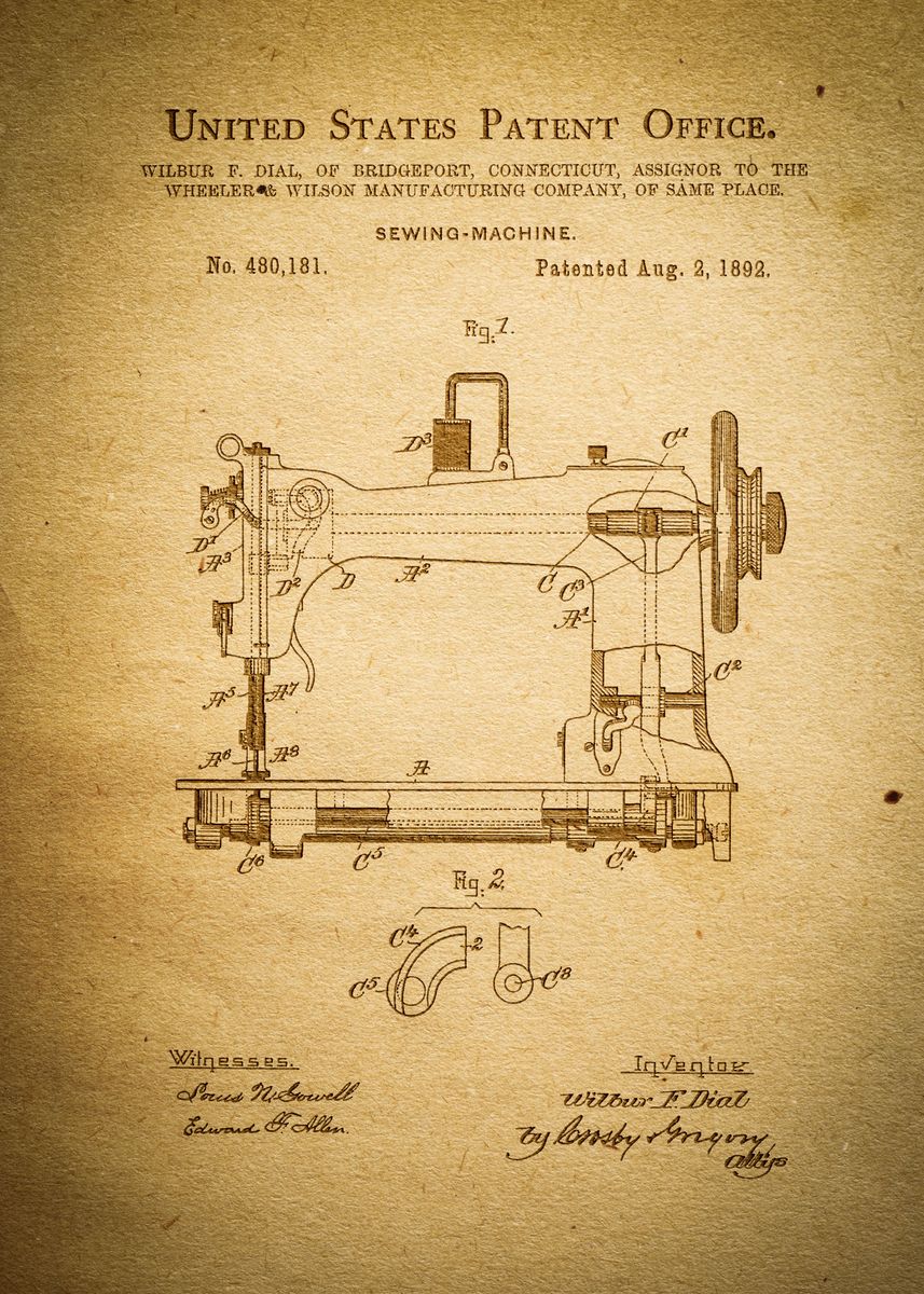 'Sewing Machine Patent' Poster, picture, metal print, paint by Hawk ...
