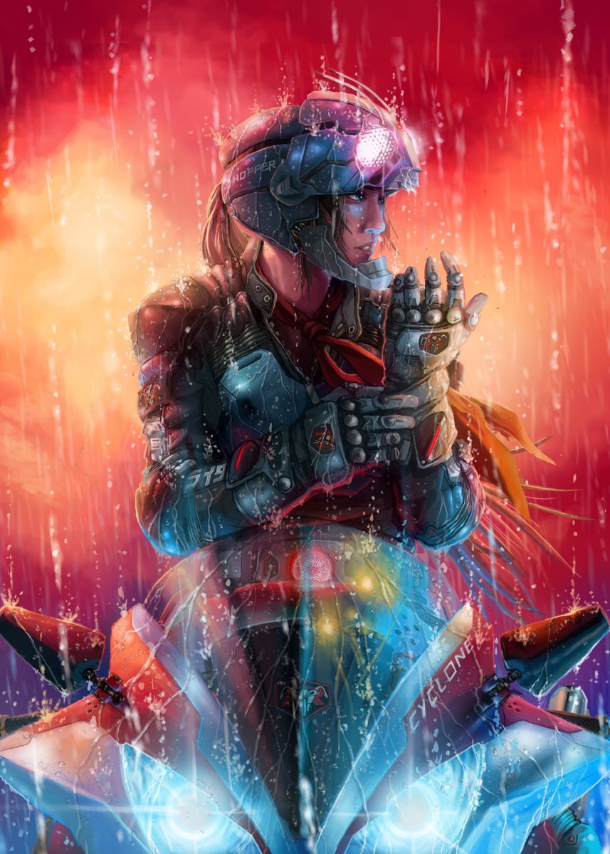 'Cyberpunk Rider' Poster, picture, metal print, paint by sXeven | Displate