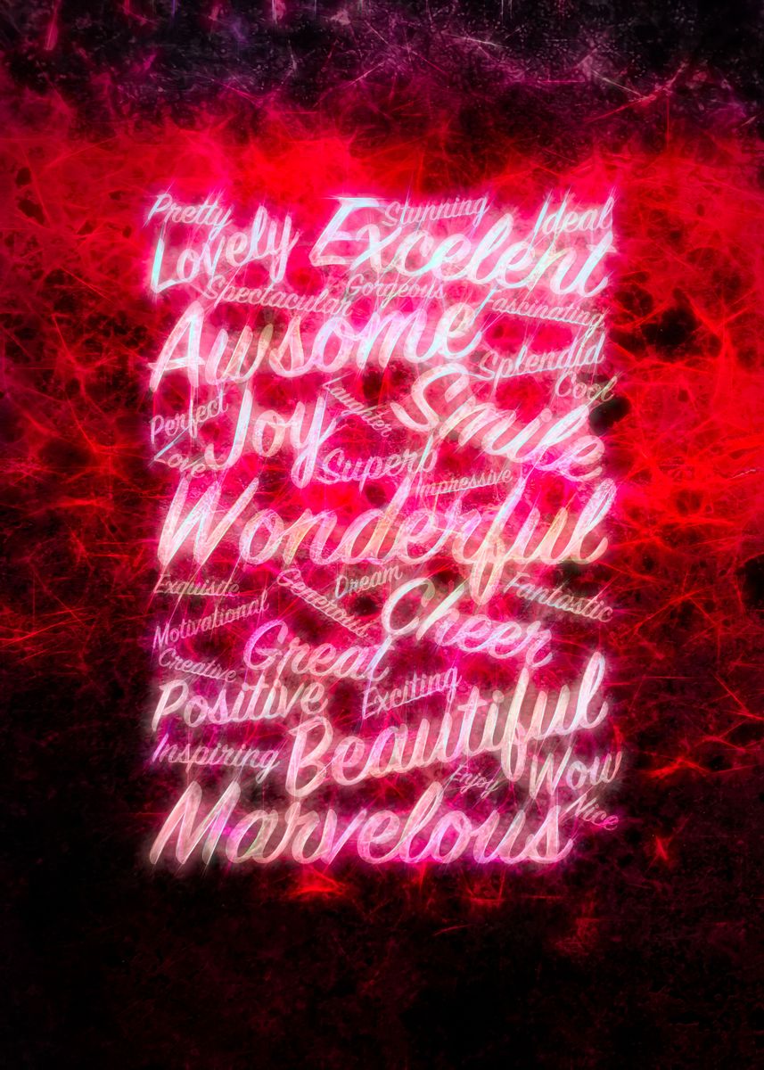 'Red positive word cloud' Poster by Brian Vegas | Displate