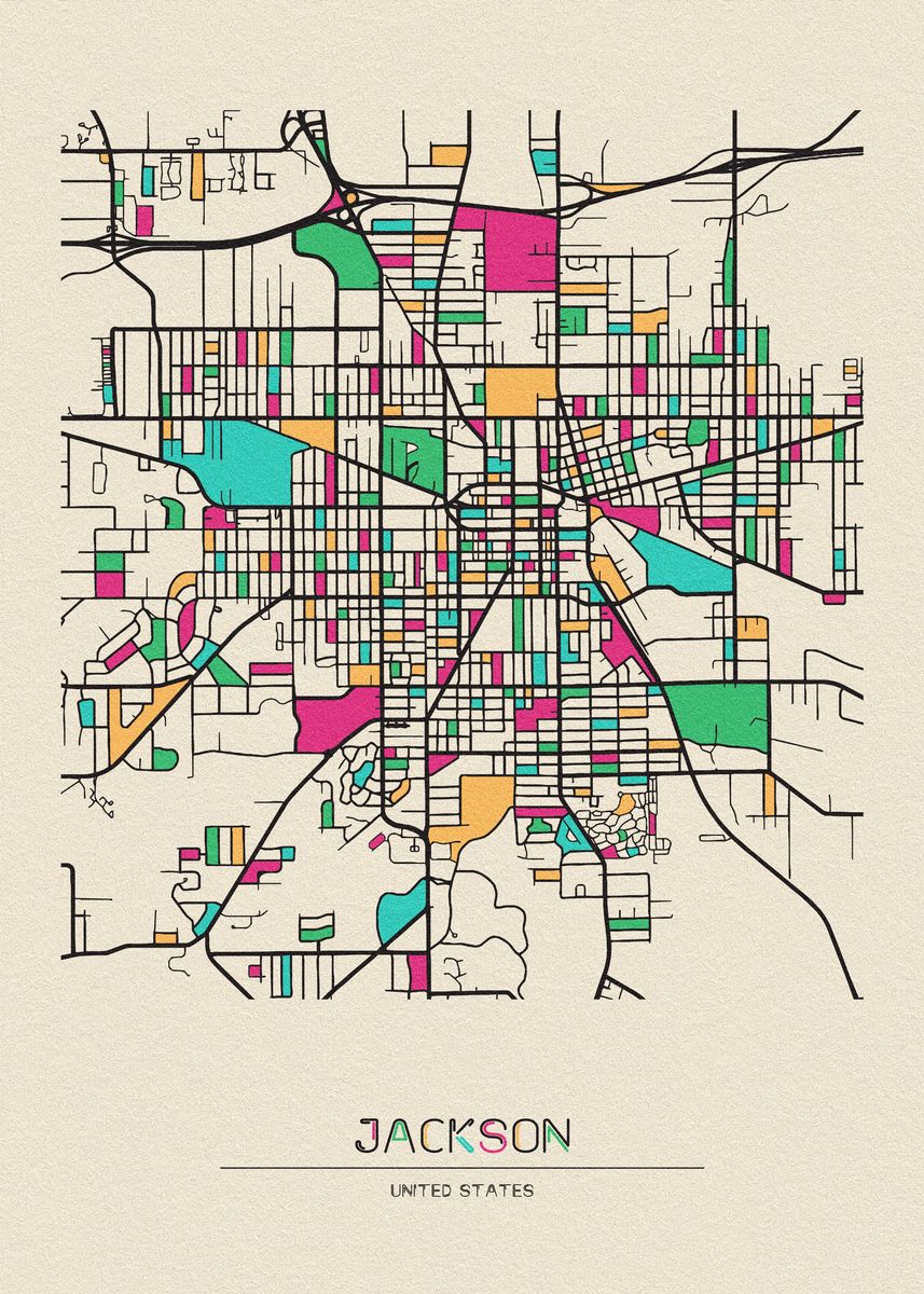 'Jackson Map' Poster, picture, metal print, paint by Deniz A. | Displate