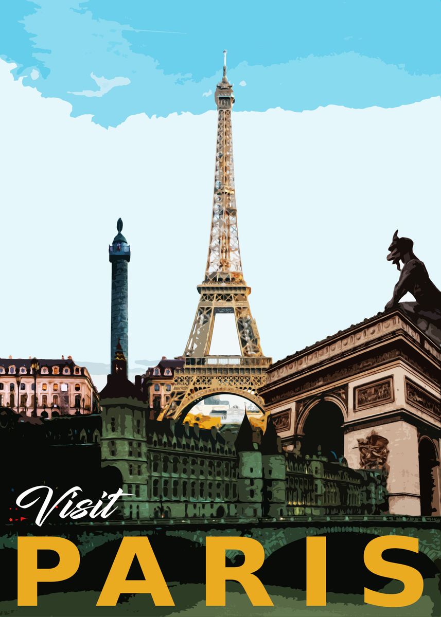 'Visit Paris France Travel' Poster, picture, metal print, paint by ...