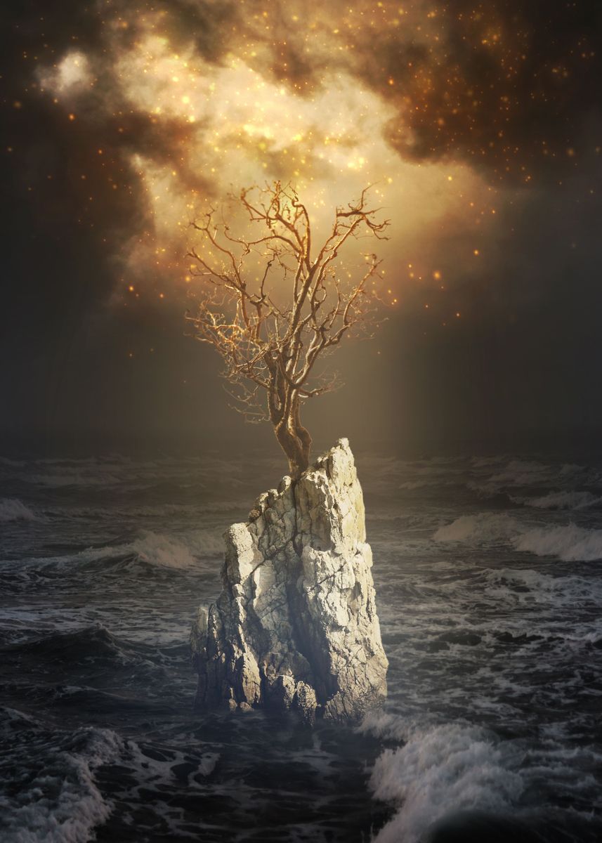 'Mysterious tree on a rock' Poster by Tore Eyvor | Displate