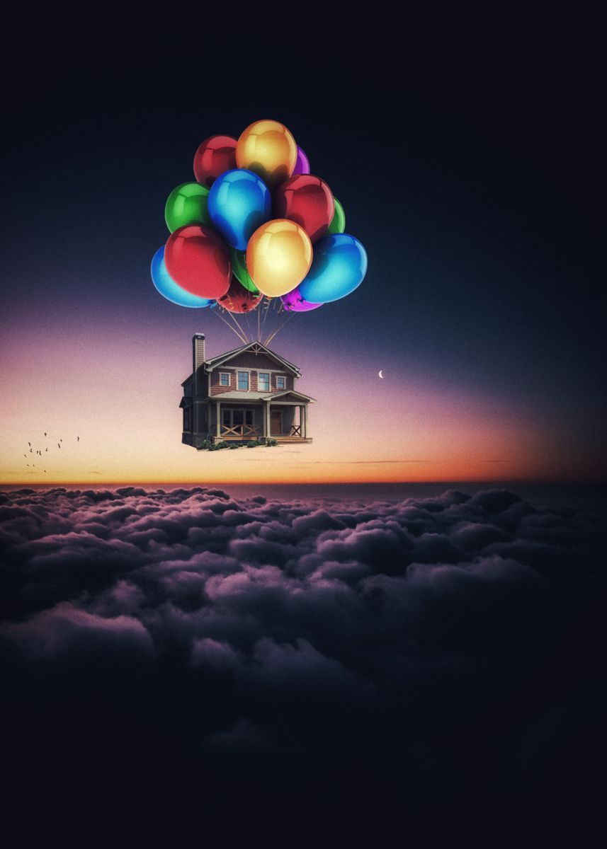 'House flying with Balloons' Poster, picture, metal print, paint by Gen ...