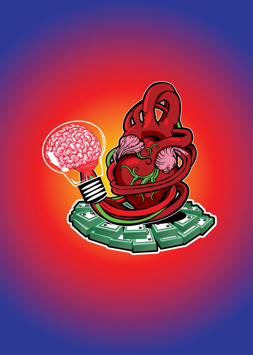 'LOVE AND PEACE OVER MONEY' Poster, picture, metal print, paint by ...